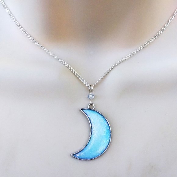 Handmade | Jewelry | Blue Crescent Moon Necklace | Poshmark